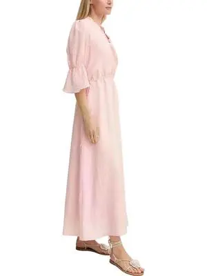 BRUUNS BAZAAR Arecabblusiel Ruffled Puff-sleeve Midi Dress - Pink