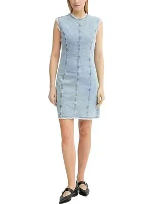 GESTUZ Gzdea Frayed Sleeveless Denim Mini Dress - Blue