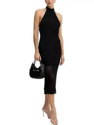 Guess Halter-neck Ribbed Knit Midi Dress - Black