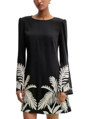 Guess Embellished Leaf-print Mini Dress - Black