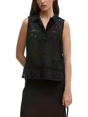 SANDRO FERRONE Eyelet-embroidered Sleeveless Blouse - Black