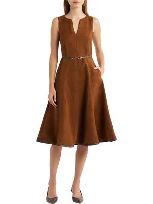 EN SAISON Eloise Faux Suede Midi Dress - Brown