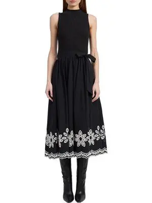 EN SAISON Isidora Mixed Media Midi Dress - Black