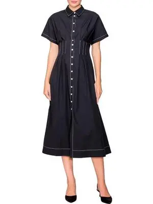 MELLODAY Short Sleeve Poplin Shirtdress - Black