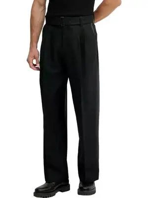 Versace Pleated Trousers With Logo Belt - Black