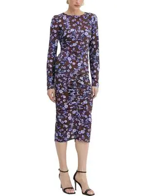 Patrizia Pepe Floral Print Ruched Midi Dress - Brown