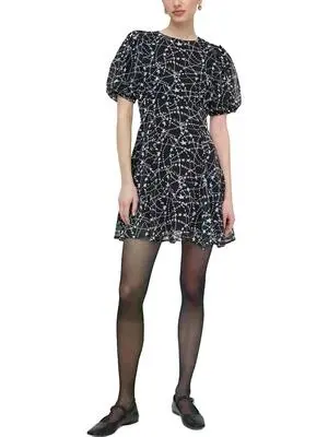 SILVIAN HEACH Star-print Puff-sleeve Dress - Black