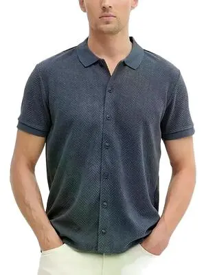 GUESS Herringbone-textured Polo-collar Shirt