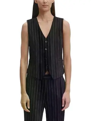 BRUUNS BAZAAR Pinstripe Buttoned Vest - Black