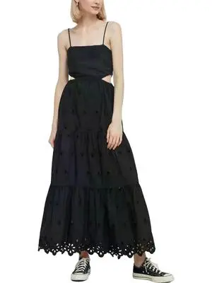 Desigual Eyelet-embroidered Tiered Maxi Dress - Black