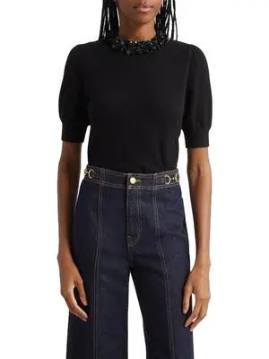 Ulla Johnson Crystal Collar Cashmere Sweater - Noir