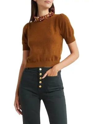Ulla Johnson Crystal Collar Cashmere Sweater - Umber