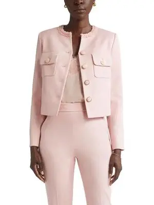 St. John Braided Trim Stretch Twill Crop Jacket - Pink