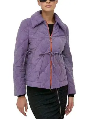 Beatrice B Quilted Jacket With Ribbon Detail - Purple