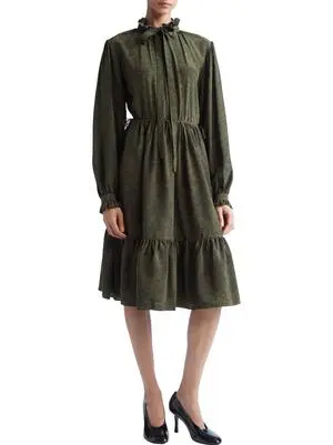 Burberry Floral Tie Neck Tiered Silk Dress - Moat Ip Pattern