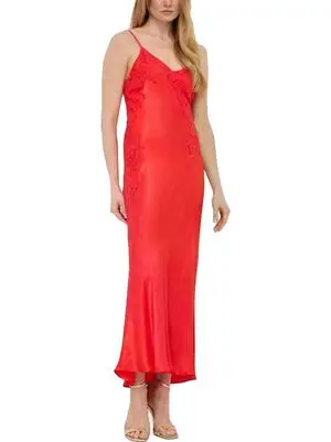 Bardot Lace-insert Slip Midi Dress - Red