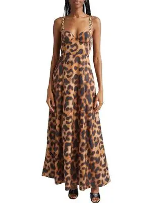 L'Agence Sutton Leopard Print Gown - Tan/black Leopard Print
