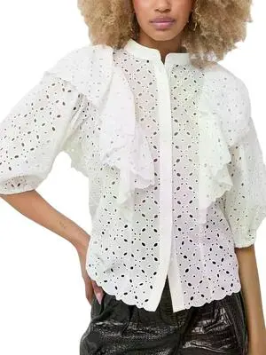 NOTES DU NORD Eyelet-embroidered Ruffle Blouse - White