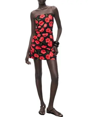 Mango Floral Strapless Mini Dress - Black