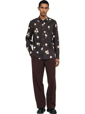 Sandro Floral Print Linen Shirt - Chocolate