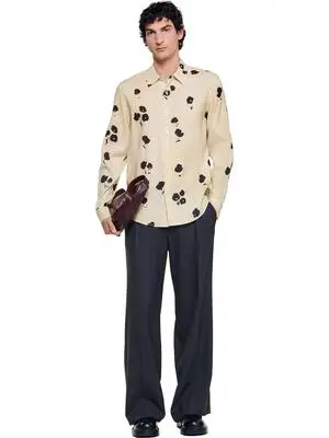 Sandro Floral Print Linen Shirt - Off White