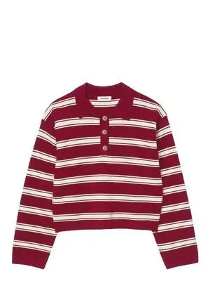 Sandro Wool Striped Polo Sweater - Bordeaux