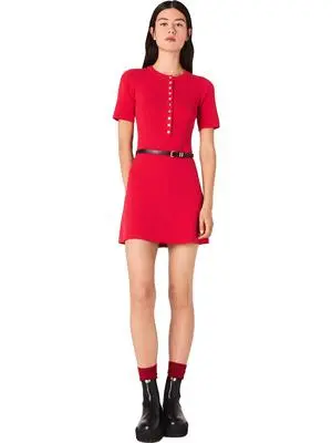 Maje Cotton Mini Ribbed Knit Dress - Red