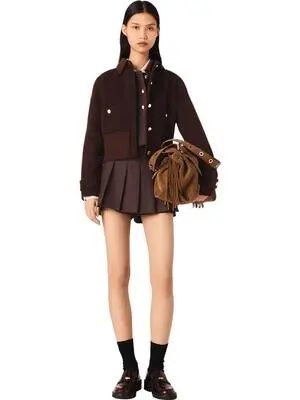 Maje Wool Cropped Jacket - Dark Brown