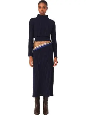 Maje Wool Knit Maxi Dress With Removable Sweater - Navy