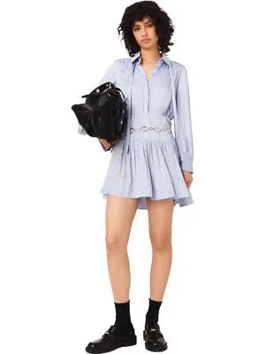 Maje Studded Flowing Shirt Dress - Light Blue
