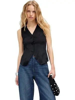 Madewell Satin Button-front Vest Top - True Black