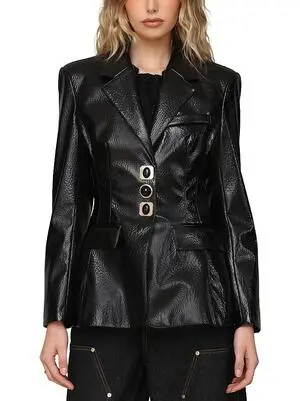Avec Les Filles Hourglass Faux Leather Blazer - Black