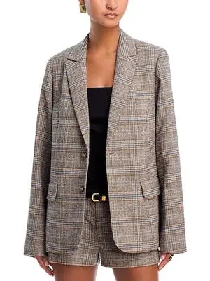 GUIZIO Oversized Tartan Blazer - Green Multi