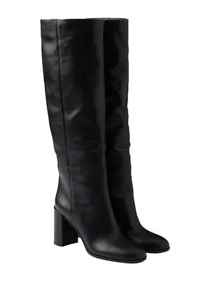Prada Leather Knee High Boots - Black