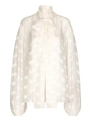 Dolce & Gabbana Devoré Satin Pussy-bow Shirt - White
