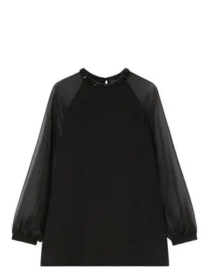 Marina Rinaldi Cady Chiffon-sleeve Cambusa Blouse - Black