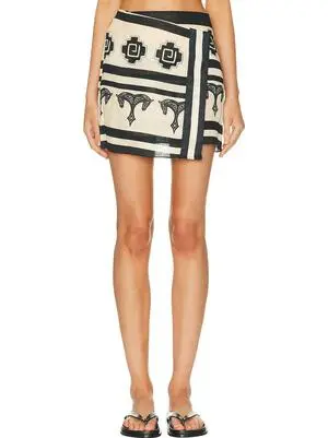 Johanna Ortiz Linen Roots Wrap Skirt - Ecru & Black