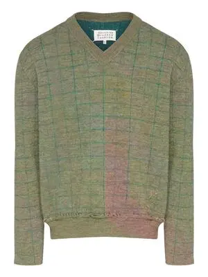 MAISON MARGIELA V-neck Grid-pattern Sweater - Green