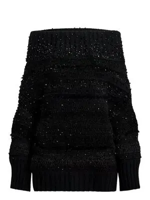 Ralph Lauren Embellished Off-shoulder Sweater - Black