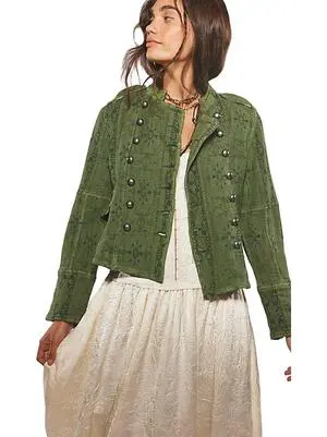 Free People Lotty Jacquard Jacket - Keep Sake Clover