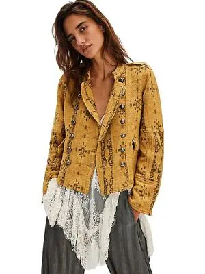 Free People Lotty Jacquard Jacket Sunny Ochre