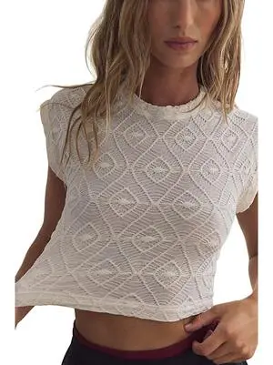 Free People FP Movement Devoted Crochet Tee Ivory