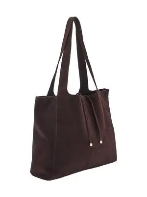 Mango Suede Shopper Tote - Chocolate Leather