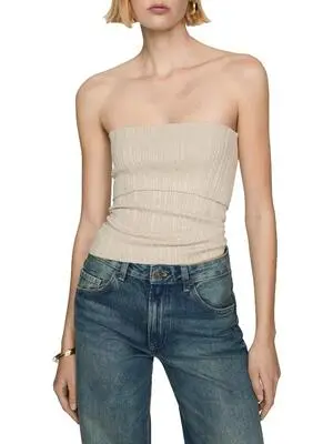 Mango Strapless Ribbed Top - Light/pastel Grey