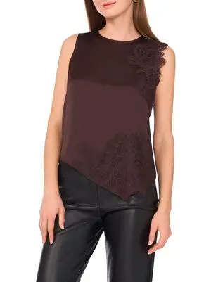 Vince Camuto Lace Detail Asymmetric Hem Tank - Chocolate