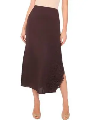 Vince Camuto Lace Detail Asymmetric Slip Skirt - Chocolate