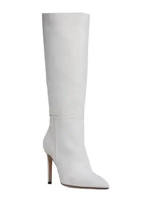 BEAUTIISOLES Yara Pointed Toe Knee High Boots - Off White