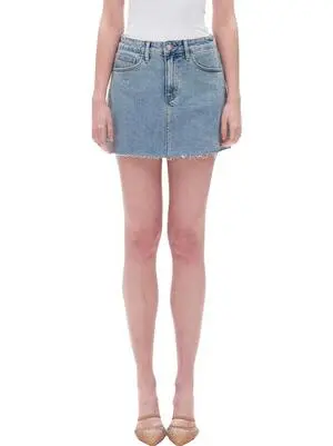 BAYEAS Rhinestone Embellished Raw Hem Denim Miniskirt - Blueberry