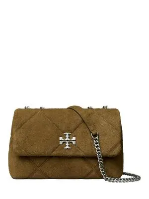 Tory Burch Small Kira Quilted Suede Convertible Shoulder Bag - Deep Olive
