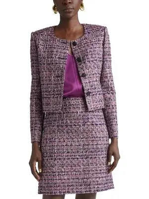 St. John Metallic Tape Tweed Crop Jacket - Rose Quartz/boysenberry Multi